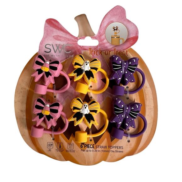 SWC | Dining | Swc 6 Piece Straw Toppers Ghosts Bows Candy Corn Stars ...